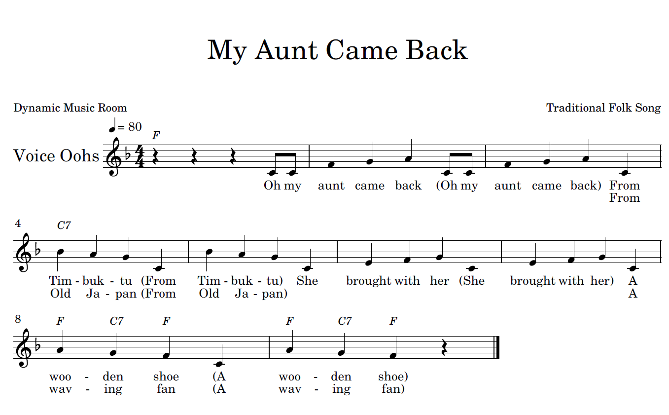 My Aunt Came Back Lyrics And Sheet Music – Dynamic Music Room